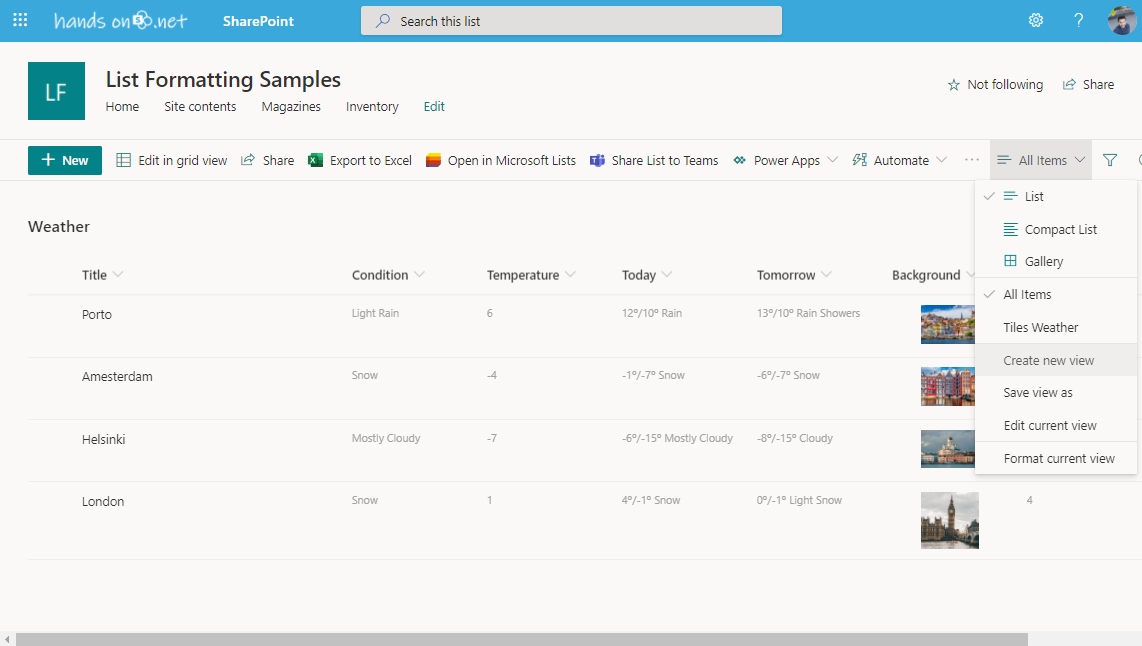 How To Build A Weather Web Part For Sharepoint Using A List View Formatting Hands On Sharepoint